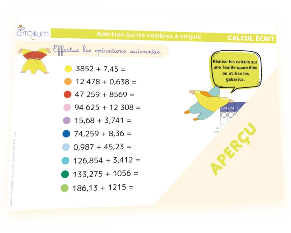 Addition écrite nombres à virgules | Etoilium