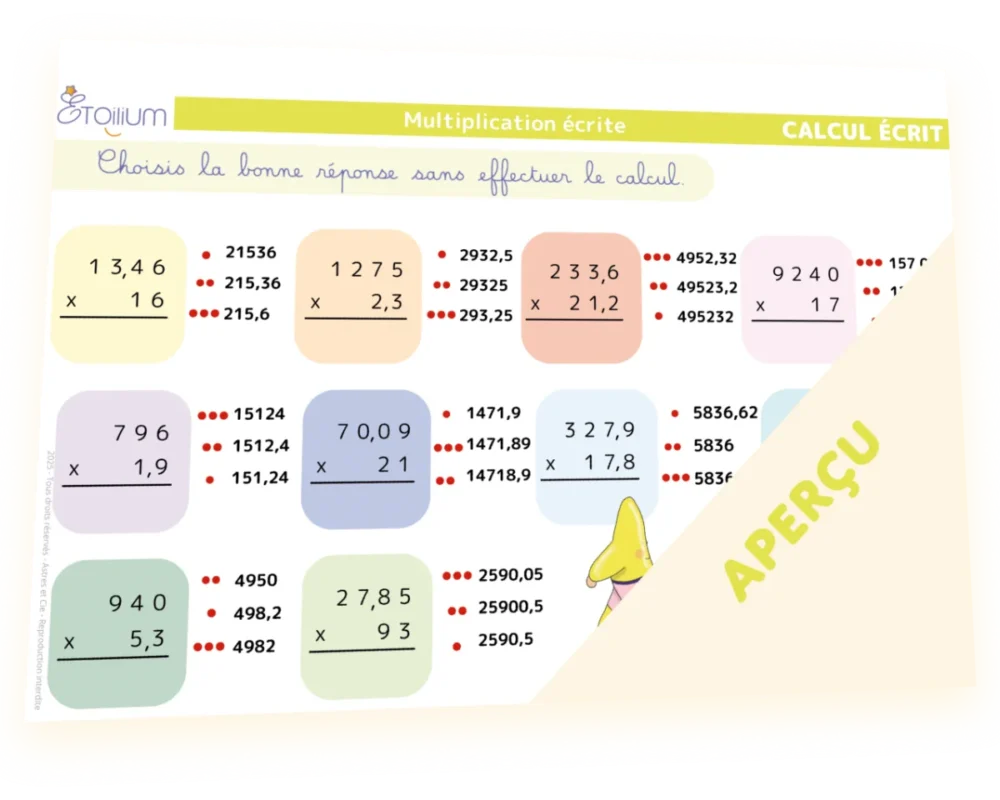 Multiplication écrite nombres à virgule | Etoilium